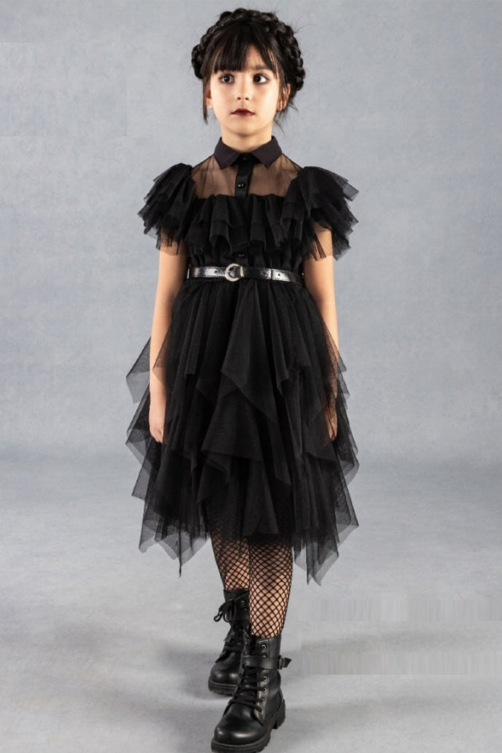 Rochie Wednesday, Neagra cu Maneca Scurta, Midi, Fete, Elastic in Talie ...