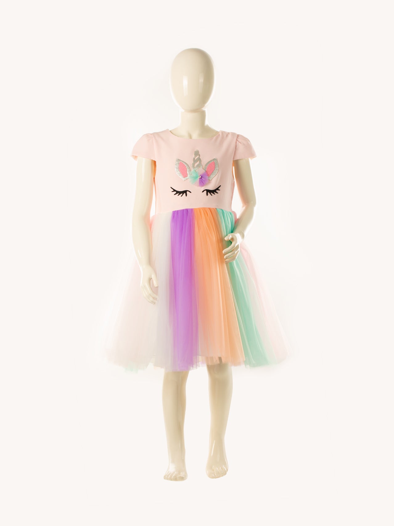 Rochie cu Unicorn si Fundita, cu Maneca Scurta, cu Cordeluta pentru Par ...