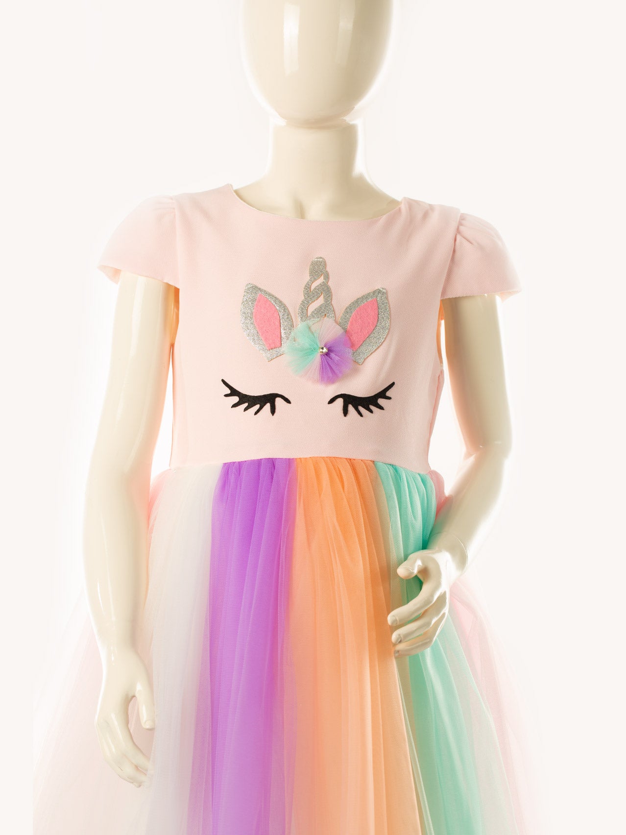 Rochie cu Unicorn si Fundita, cu Maneca Scurta, cu Cordeluta pentru Par ...
